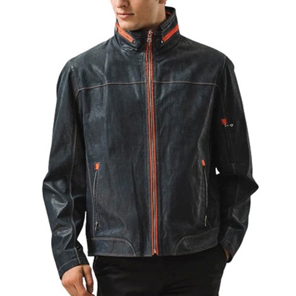 Buy Men's Regular Fit Navy Blue Leather Jacket - Hussar Jackets