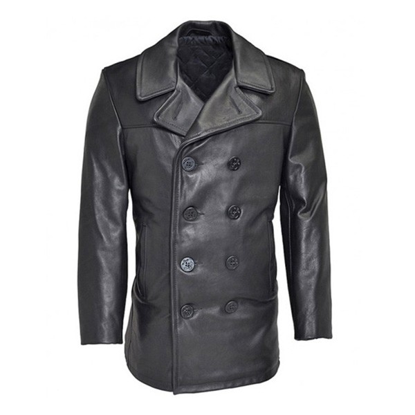 Buy Mens Black Leather Pea Coat - Hussar Jackets