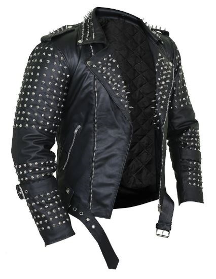 Buy Black Punk Leather Jacket With Spikes Decor - Hussar Jackets