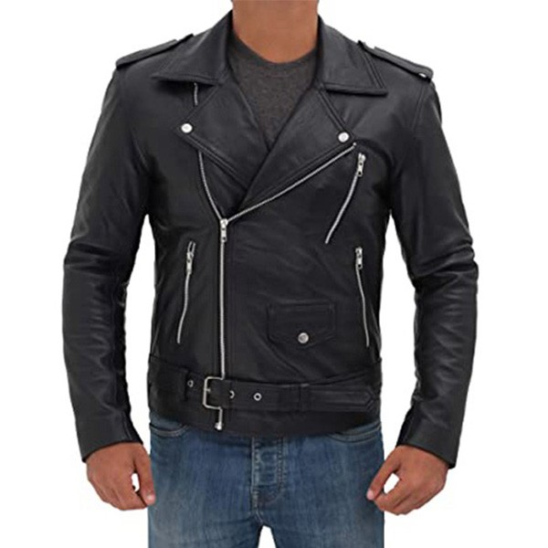 Buy Mens Belted Black Leather Motorcycle Jacket - Hussar Jackets