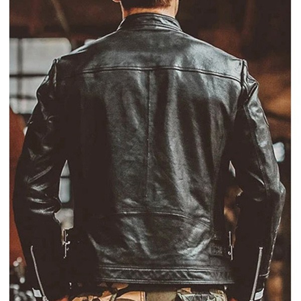 Buy Men's White Stripes Black Leather Racer Jacket - Hussar Jackets