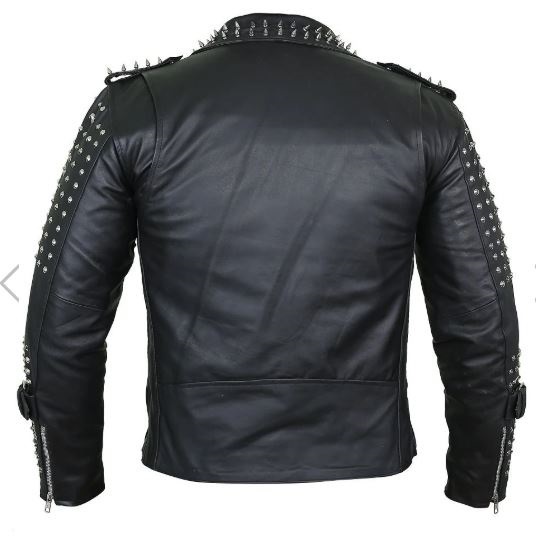 Buy Black Punk Leather Jacket With Spikes Decor - Hussar Jackets