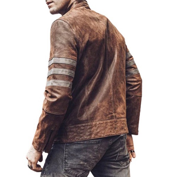 Buy Mens White Stripes Distressed Brown Leather Jacket - Hussar Jackets