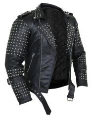 Buy Black Punk Leather Jacket With Spikes Decor - Hussar Jackets