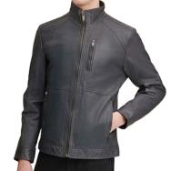Buy Mens Grey Leather Stand Up Collar Jacket - Hussar Jackets