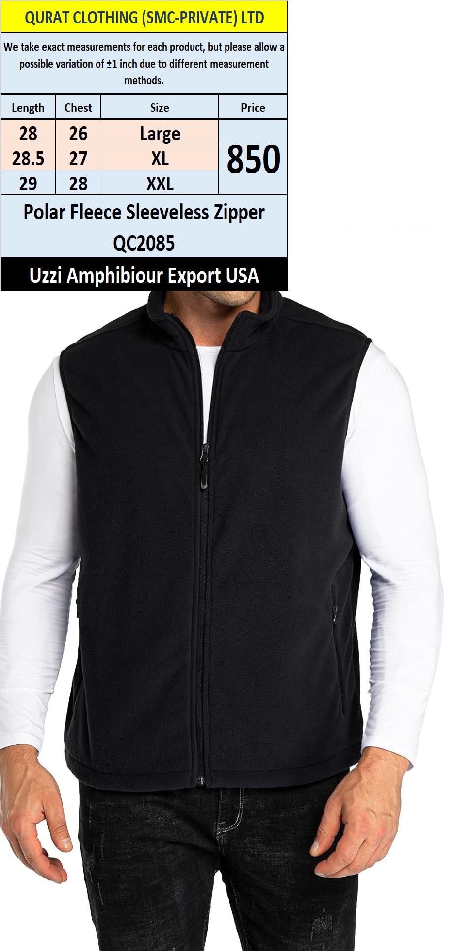 Buy Uzzi Amphibiour Polar Fleece Sleeveless Zipper QC2085 Export USA ...