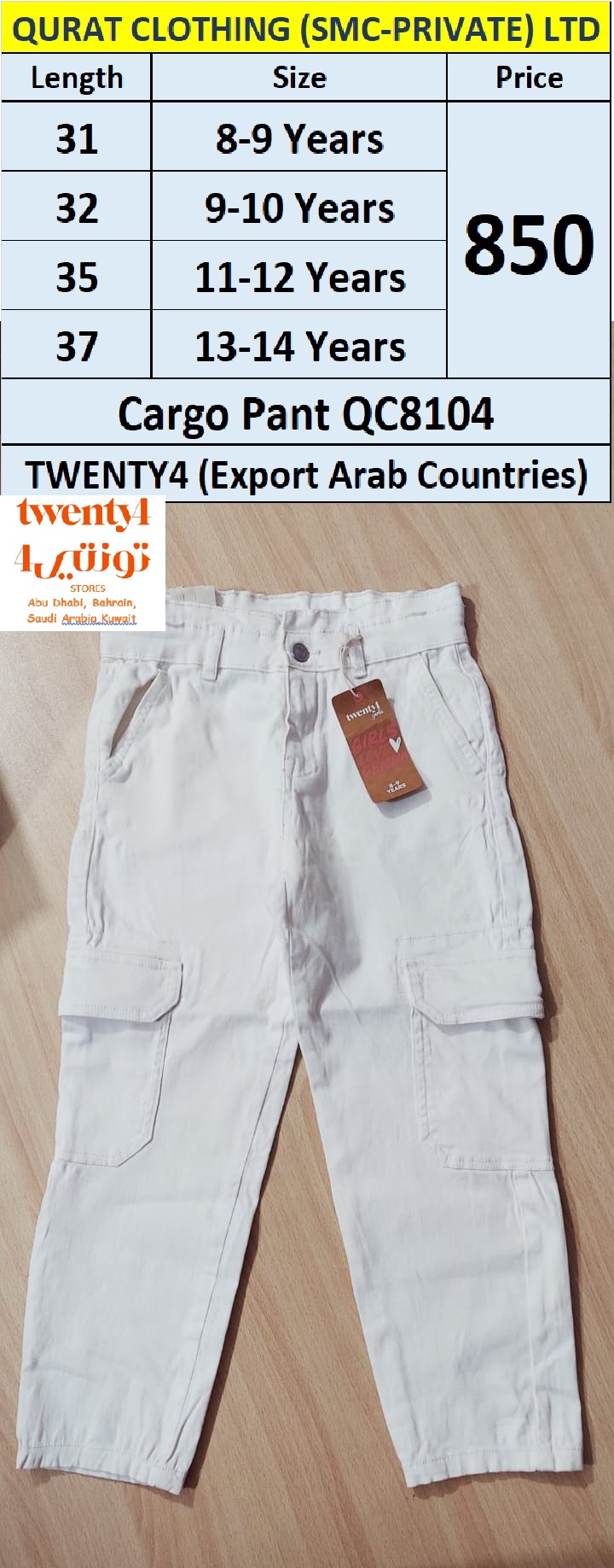 Buy Cargo Pants QC8104 Brand Twenty4 Export Arab Countries | QC - Qurat Clothing (SMC-Private ...