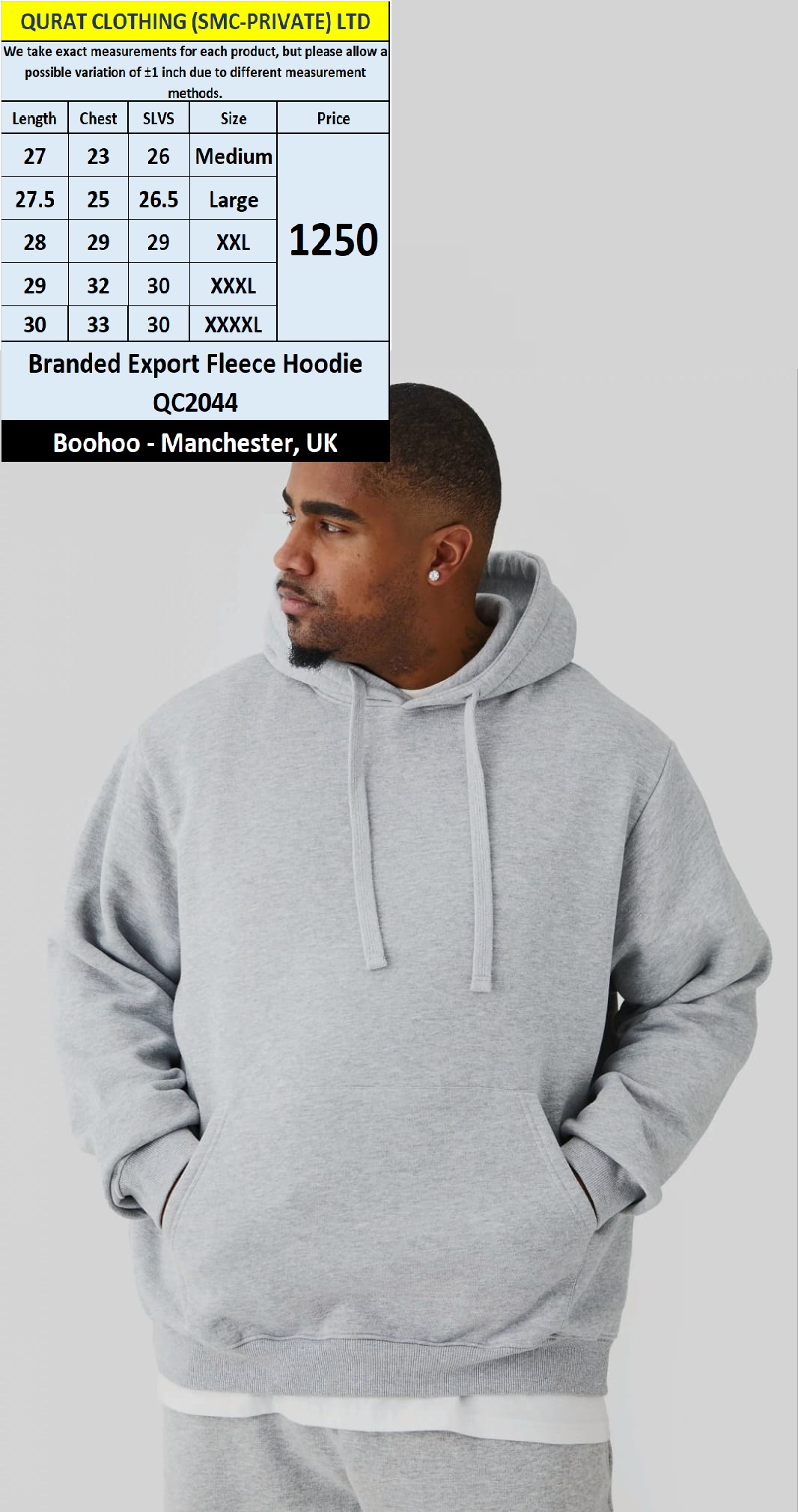 Buy Boohoo Branded Fleece Hoodie QC2044 Export Manchester, UK | QC ...