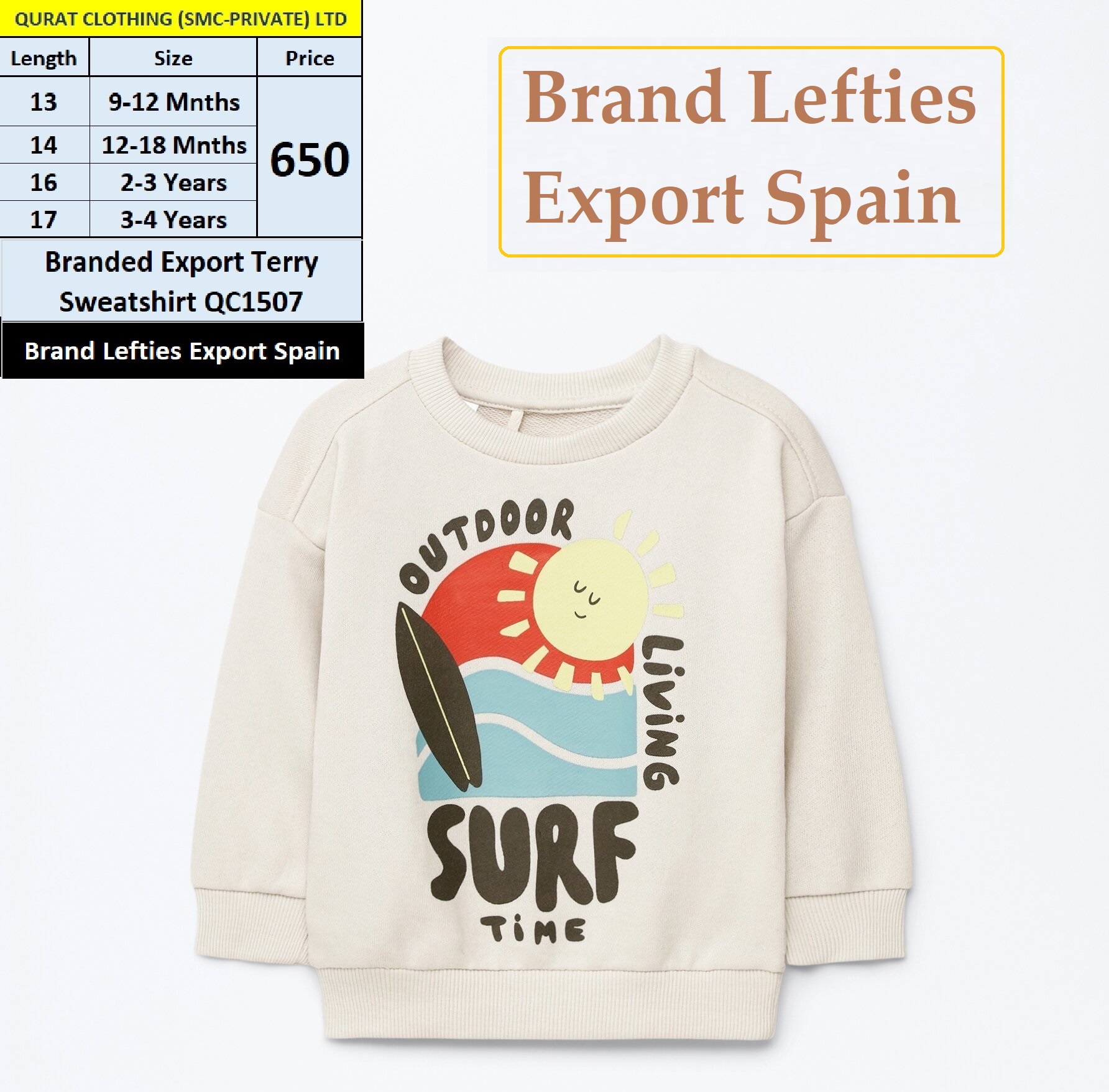 Buy Lefties Brand Outdoor Surf Time Terry Sweatshirt QC1507 Export ...