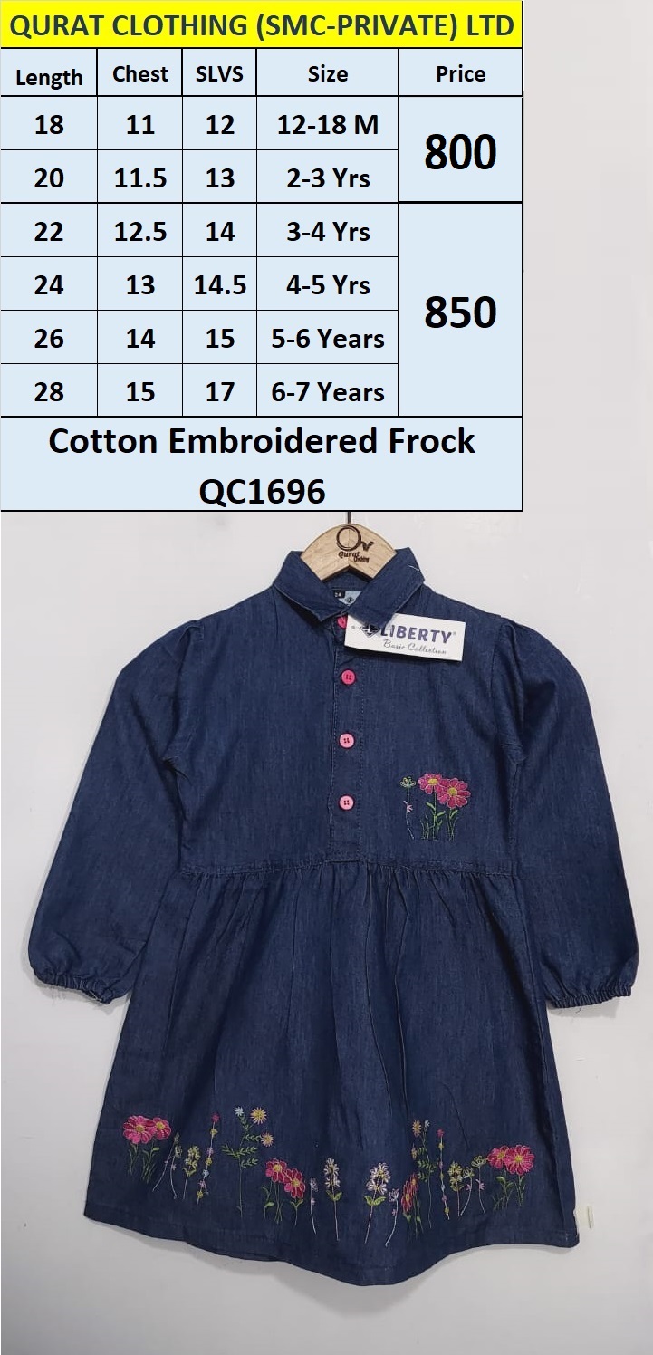 Buy Dark Blue Cotton Embroidered Frock QC1696 | QC - Qurat Clothing ...