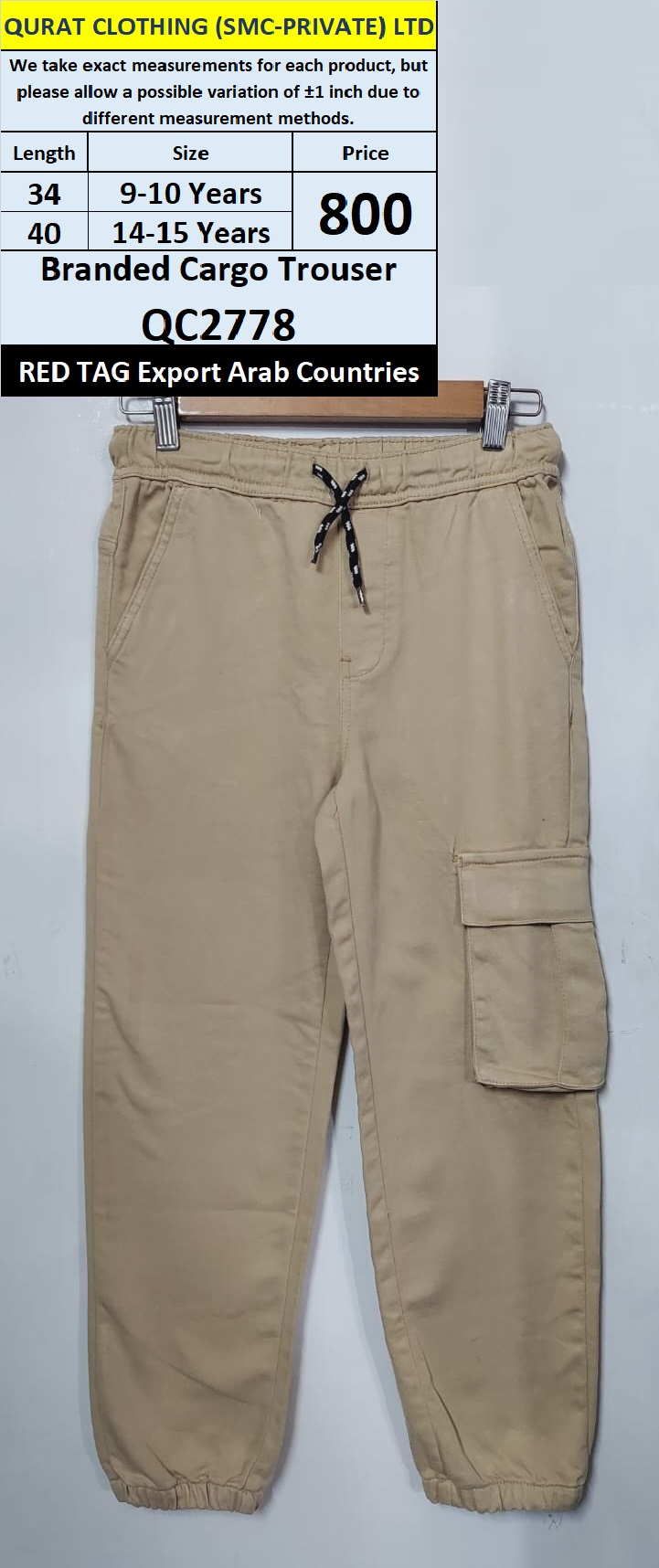 Buy RED TAG Brand Cargo Trouser Pant QC2778 Export Arab Countries | QC - Qurat Clothing (SMC ...