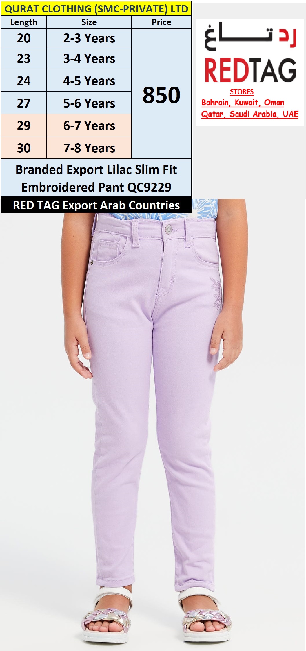 Buy RED TAG Fashion Branded Lilac Slim Fit Embroidered Pant QC9229 ...