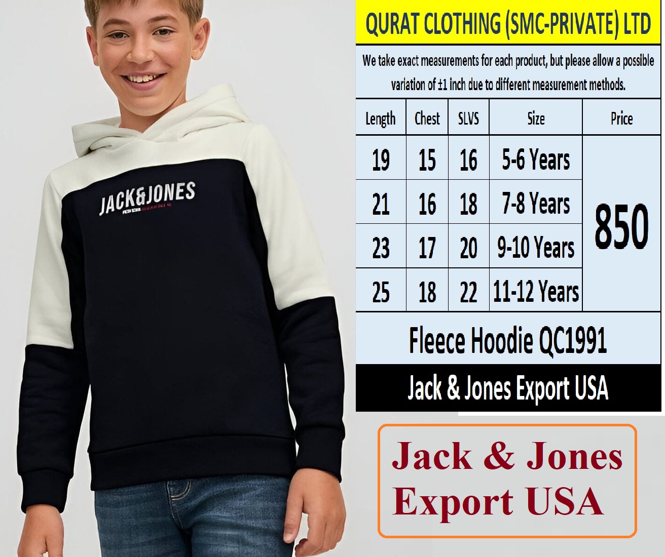 Buy Jack & Jones Brand Fleece Hoodie QC1991 Export USA | QC - Qurat ...