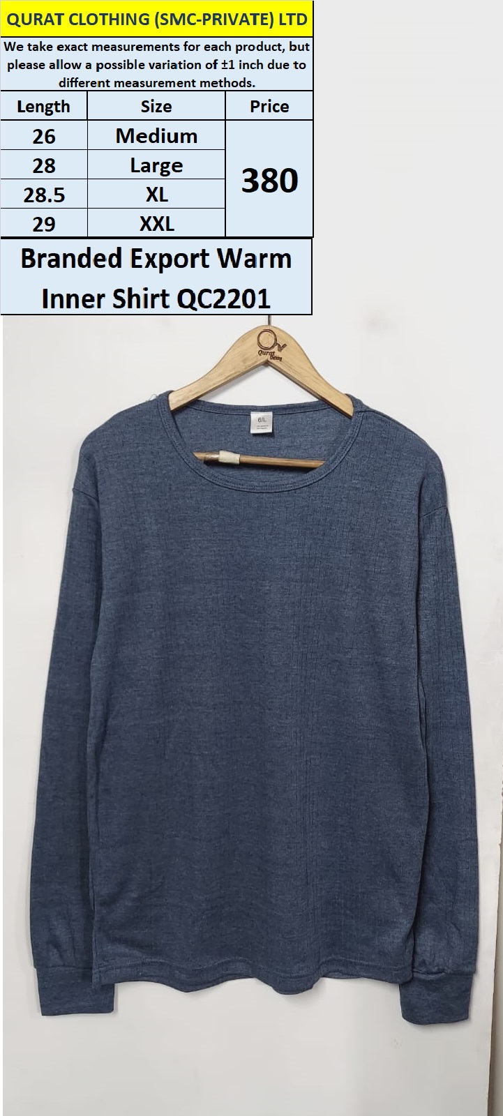 Buy Branded Warm Inner Shirt QC2201 | QC - Qurat Clothing (SMC-Private ...