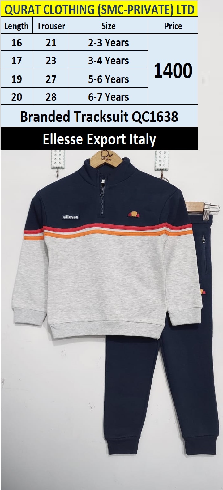 Buy Ellesse Brand Tracksuit QC1638 Export Italy | QC - Qurat Clothing (SMC-Private) Limited