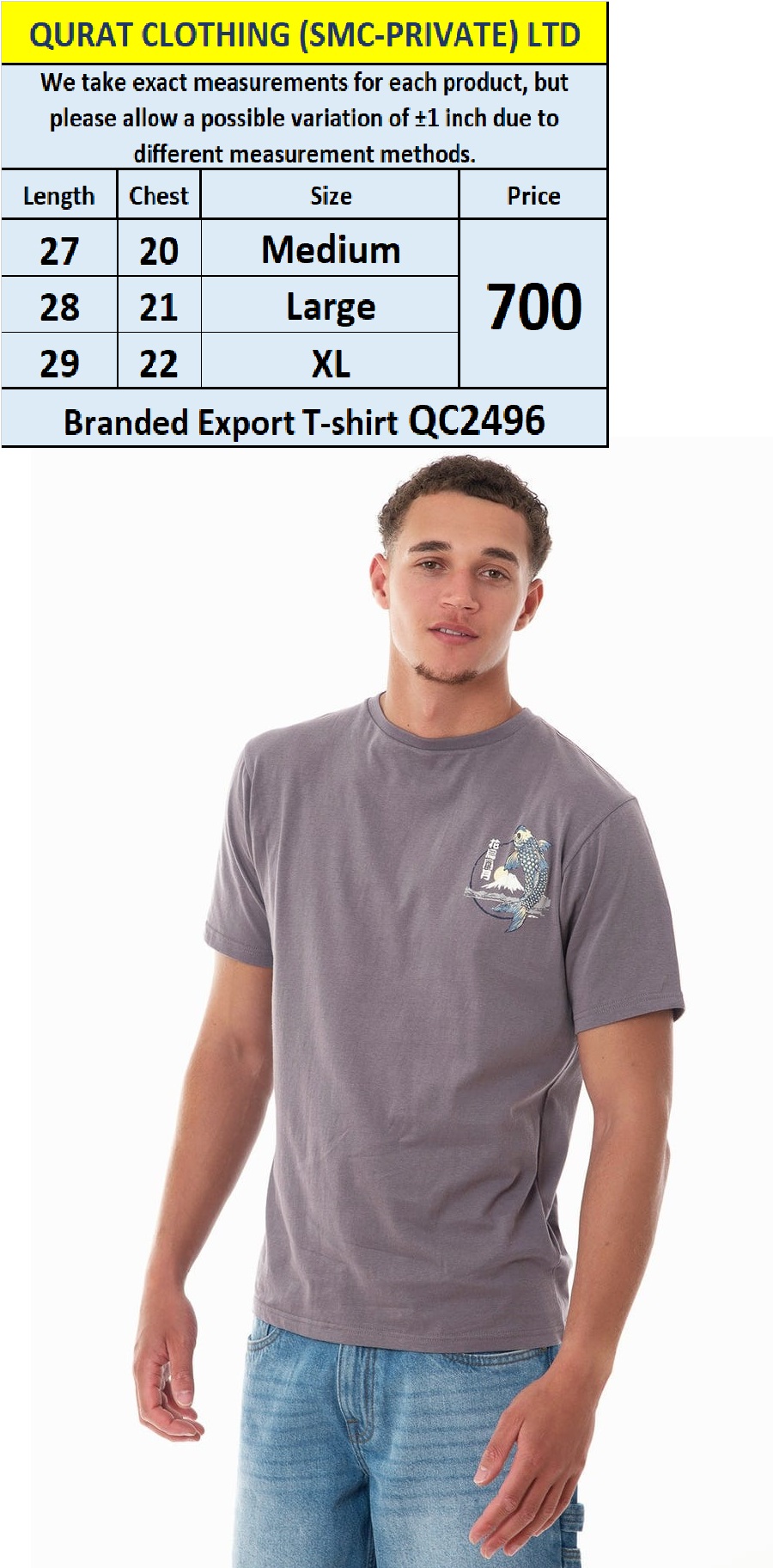 Buy Branded Export T-shirt QC2496 | QC - Qurat Clothing (SMC-Private ...