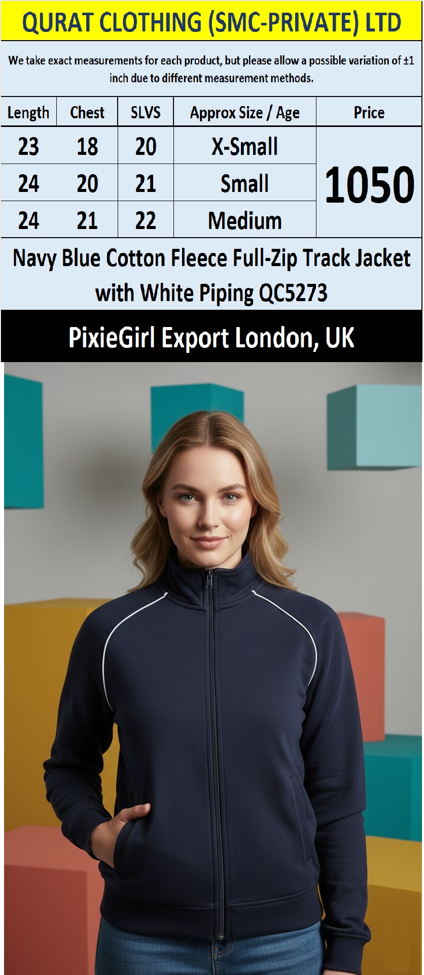 PixieGirl Navy Track Jacket White Piping QC5273 – QC Clothing | QC ...