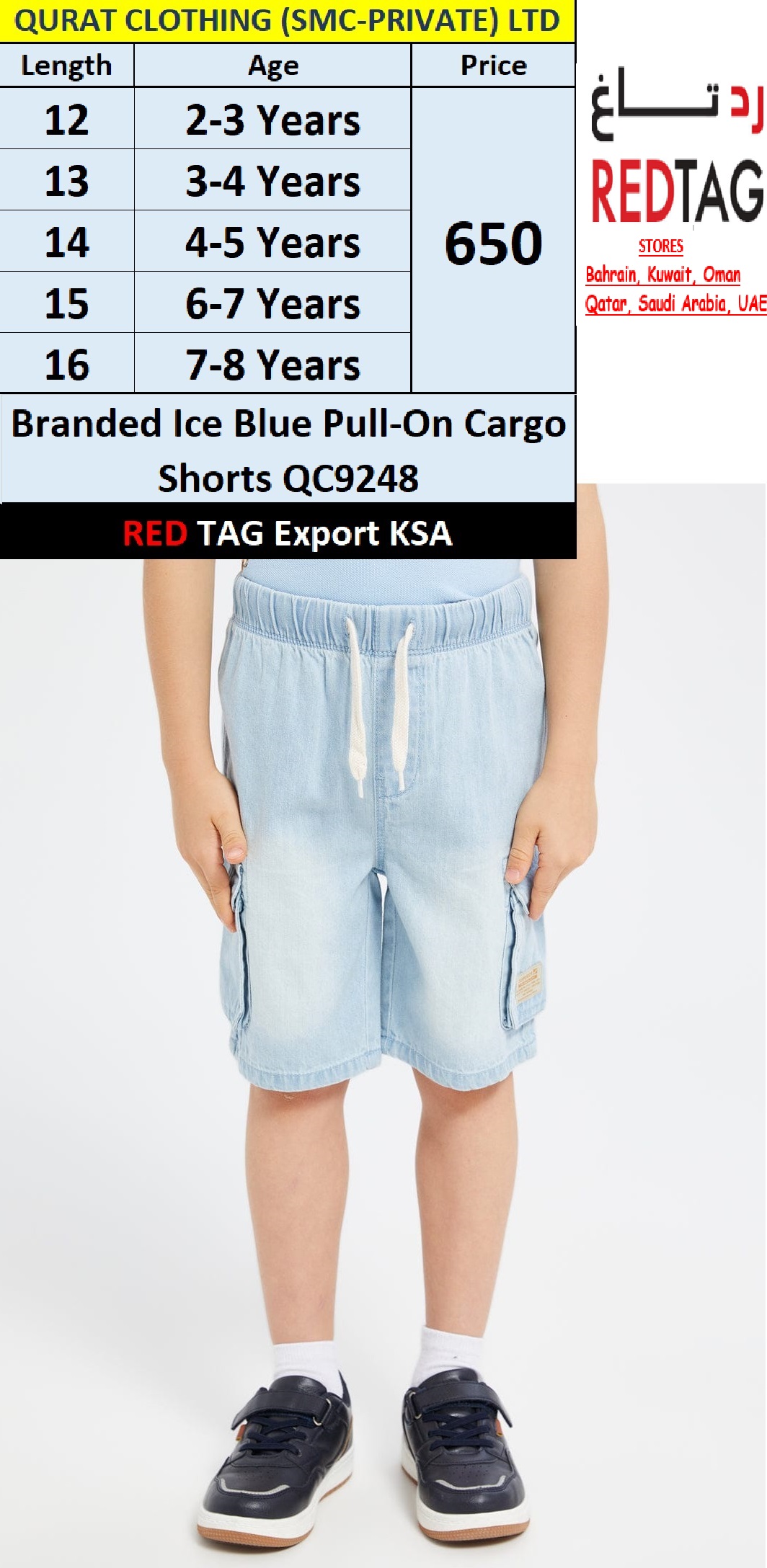 Buy RED TAG Brand Ice Blue Pull-On Cargo Shorts QC9248 Export KSA, UAE ...