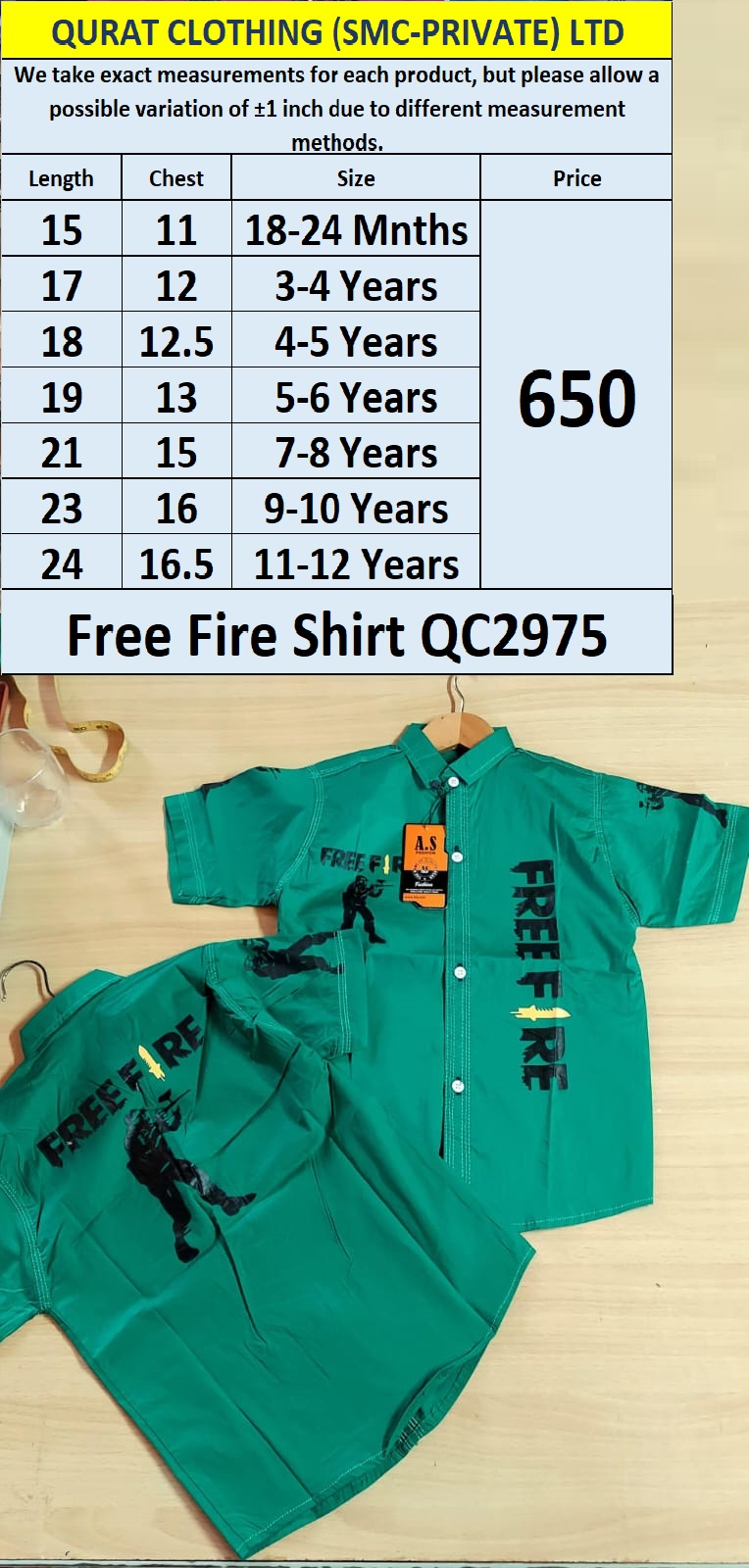 Buy Stylish Free Fire Shirt QC2975 | QC - Qurat Clothing (SMC-Private ...