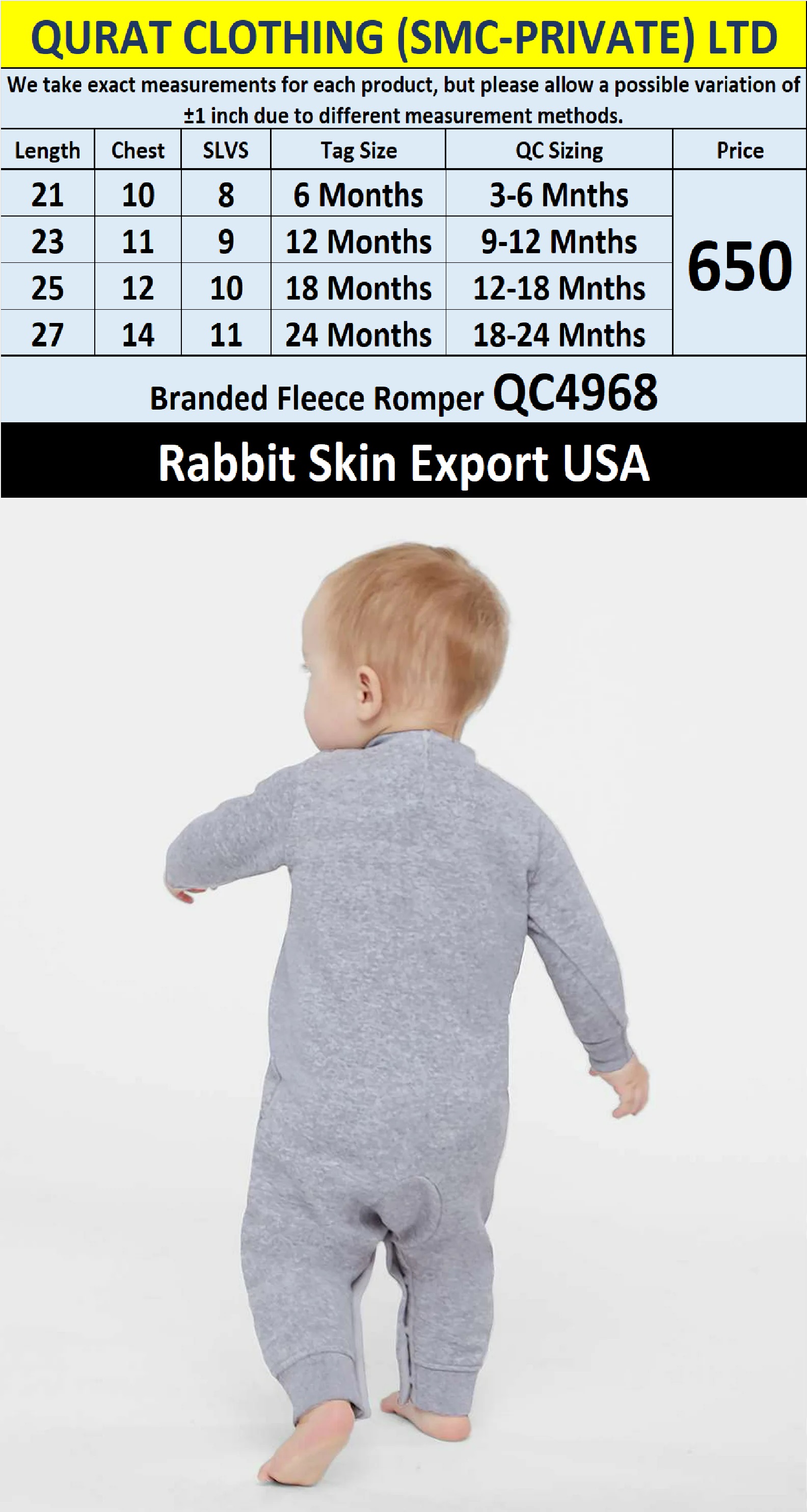 Rabbit Skin Grey Fleece Baby Romper QC4968 – Branded Export Quality at ...