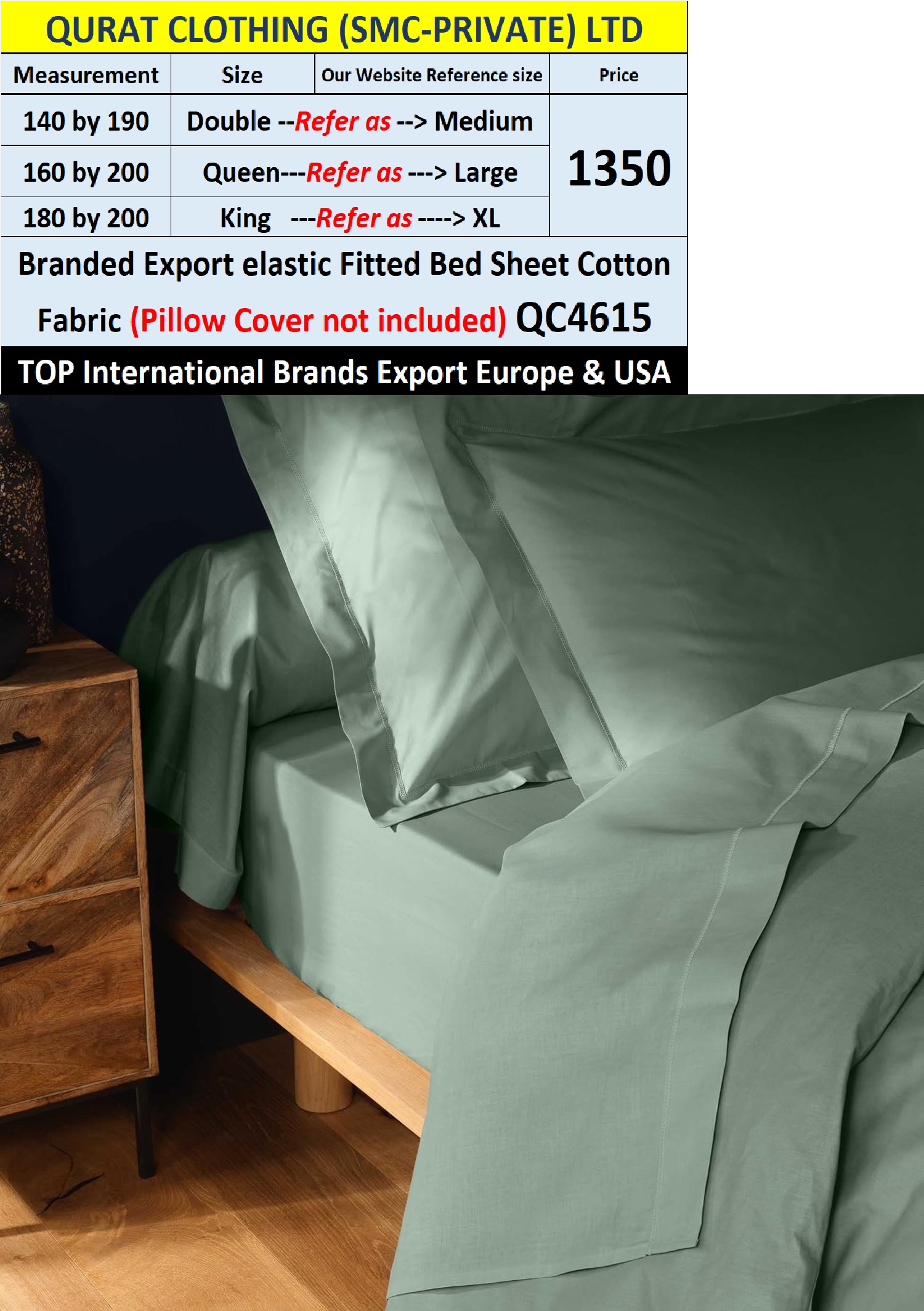 Buy Top Intl Brand Elastic Fitted Cotton Bed Sheet QC4615 Export Europe ...