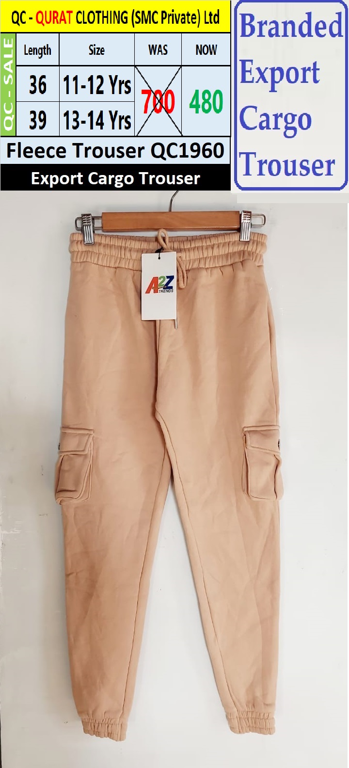 Buy Branded Export Fleece Cargo Trouser QC1960 | QC - Qurat Clothing (SMC-Private) Limited