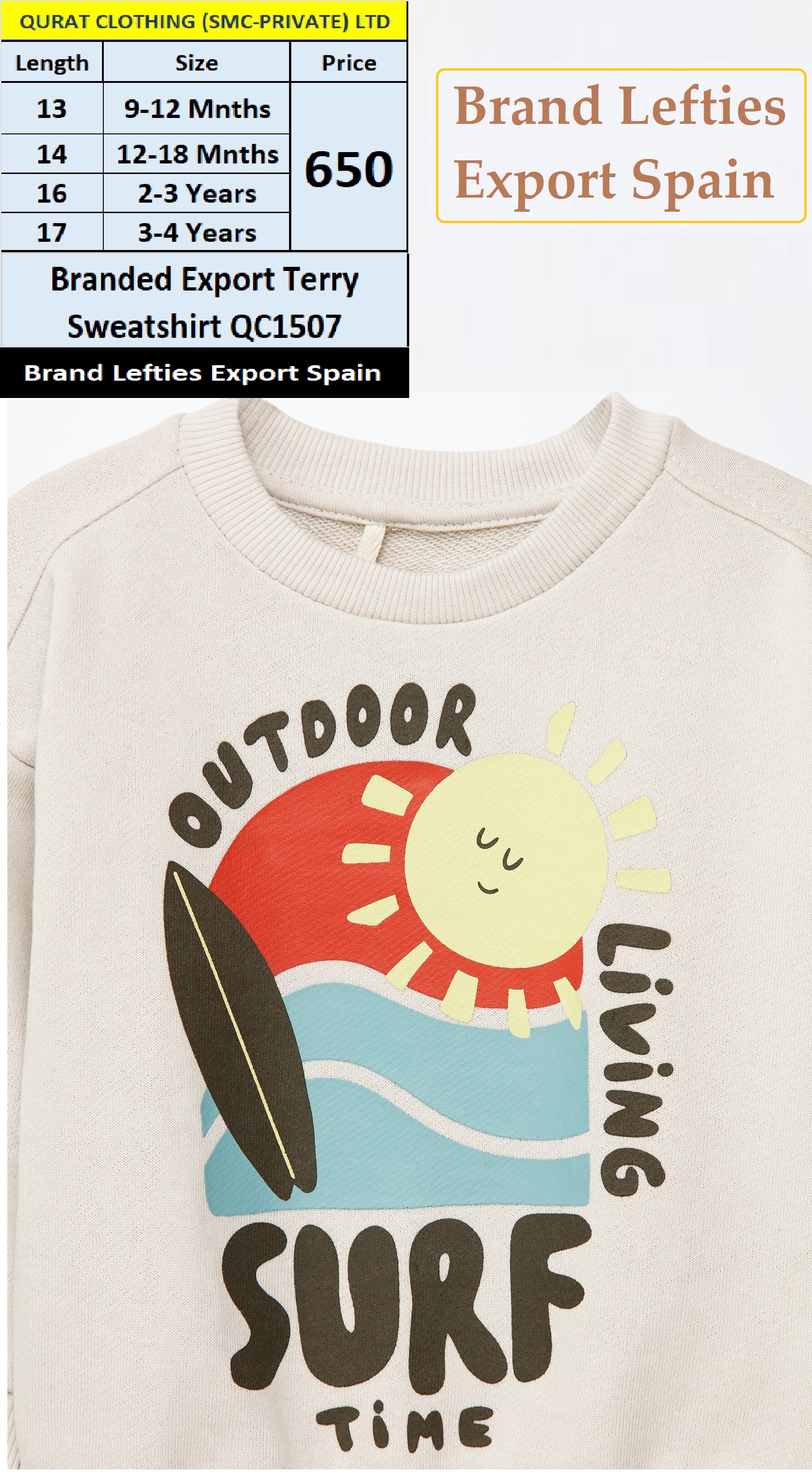 Buy Lefties Brand Outdoor Surf Time Terry Sweatshirt QC1507 Export ...