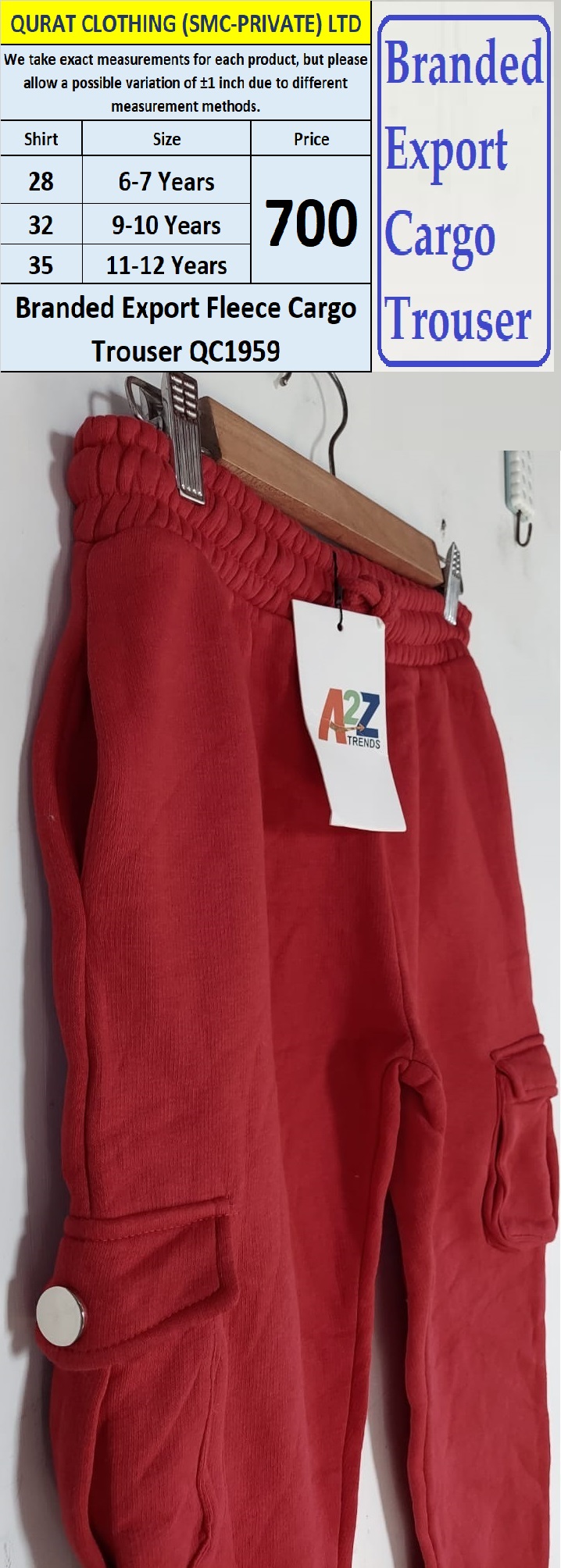 Buy Branded Export Fleece Cargo Trouser QC1959 | QC - Qurat Clothing (SMC-Private) Limited