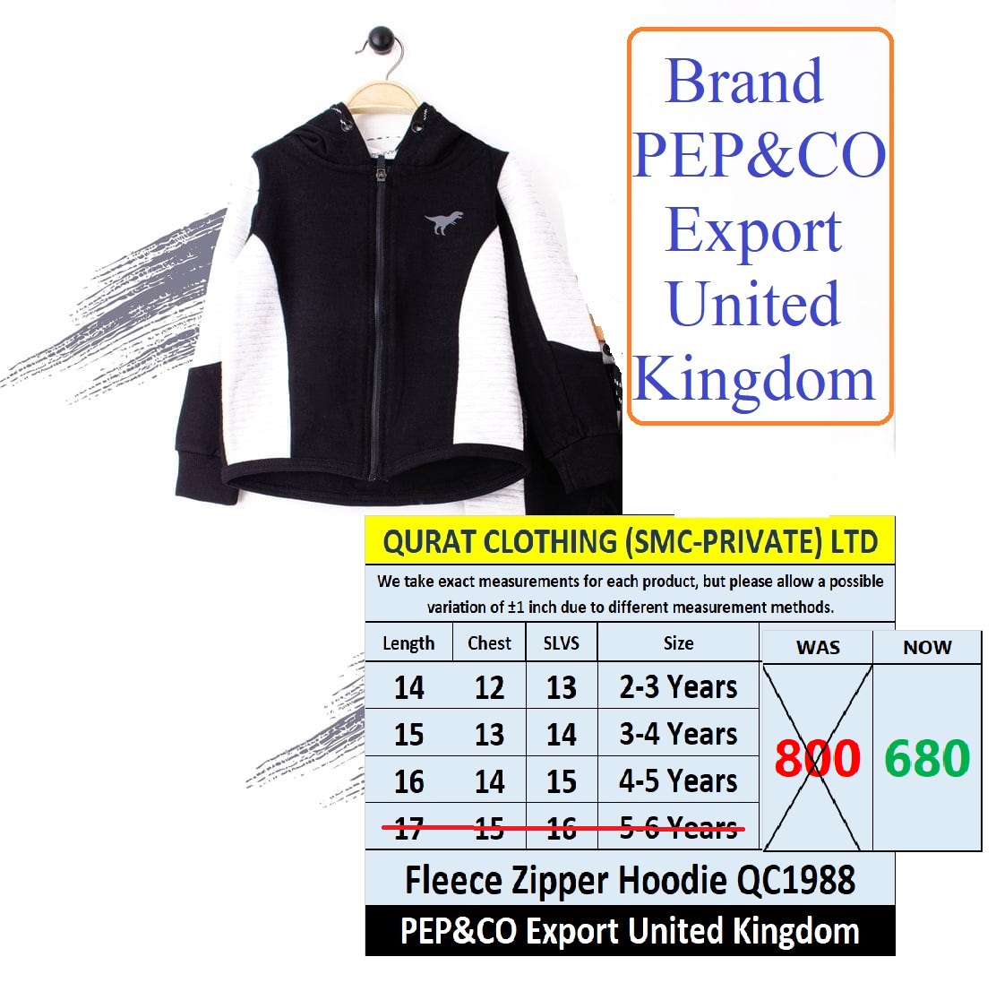 Buy PEP&CO Brand Fleece Zipper Hoodie QC1988 Export United Kingdom | QC ...