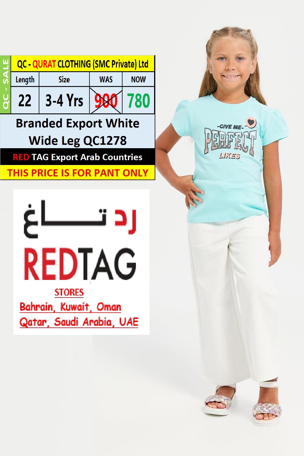 Buy RED TAG Fashion Brand White Wide Leg Pant QC1278 Export Arab ...