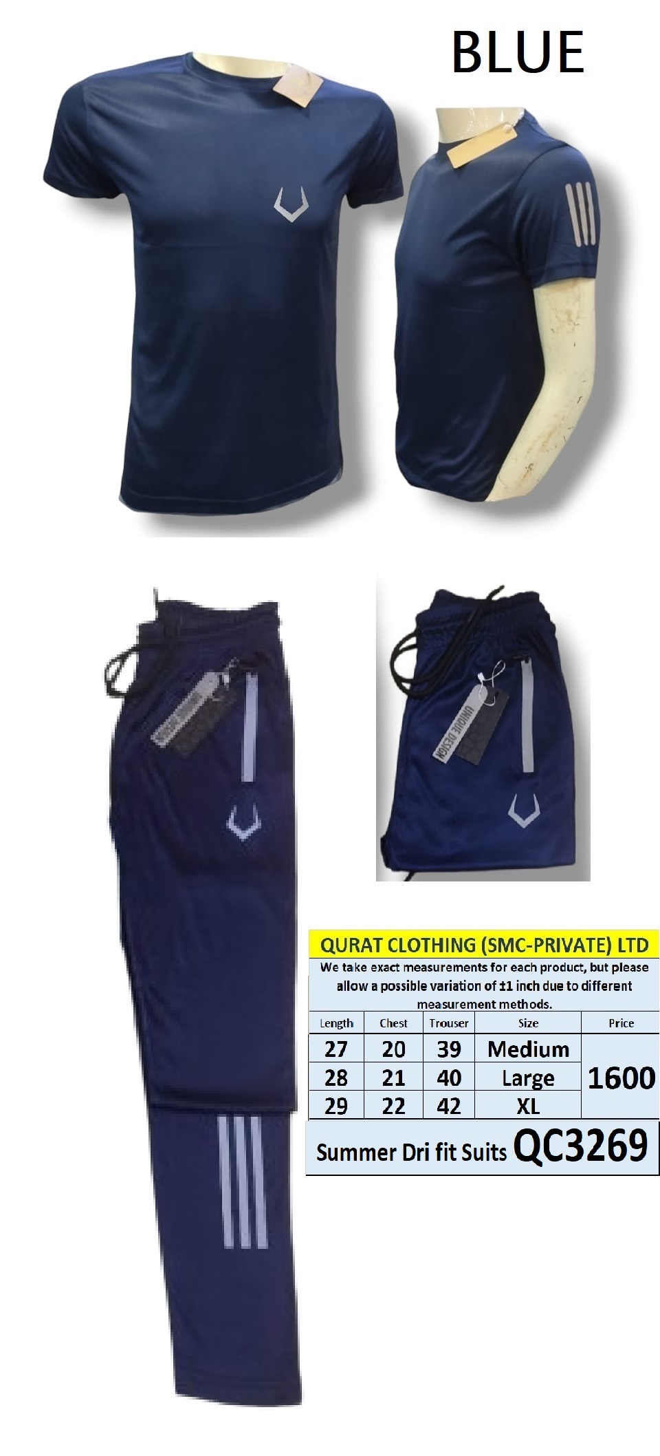 Buy Blue Dri fit Summer Suit QC3269 | QC - Qurat Clothing (SMC-Private ...