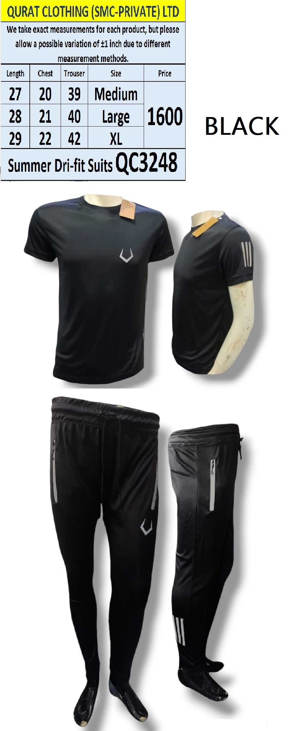Buy Black Dri fit Summer Suit QC3248 | QC - Qurat Clothing (SMC-Private ...