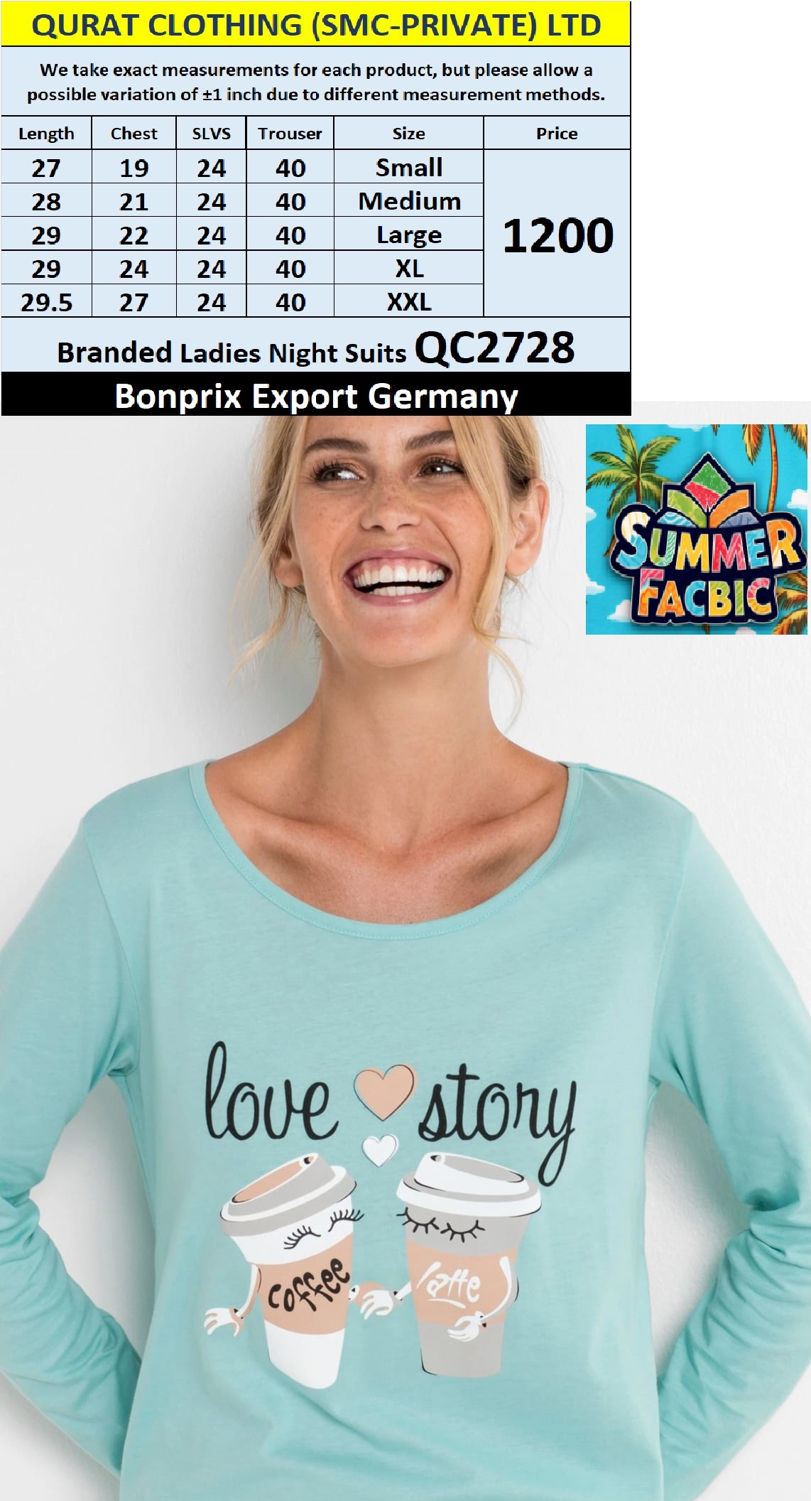 Buy Bonprix BPC Brand Summer Ladies Night Suits QC2728 Export Germany ...