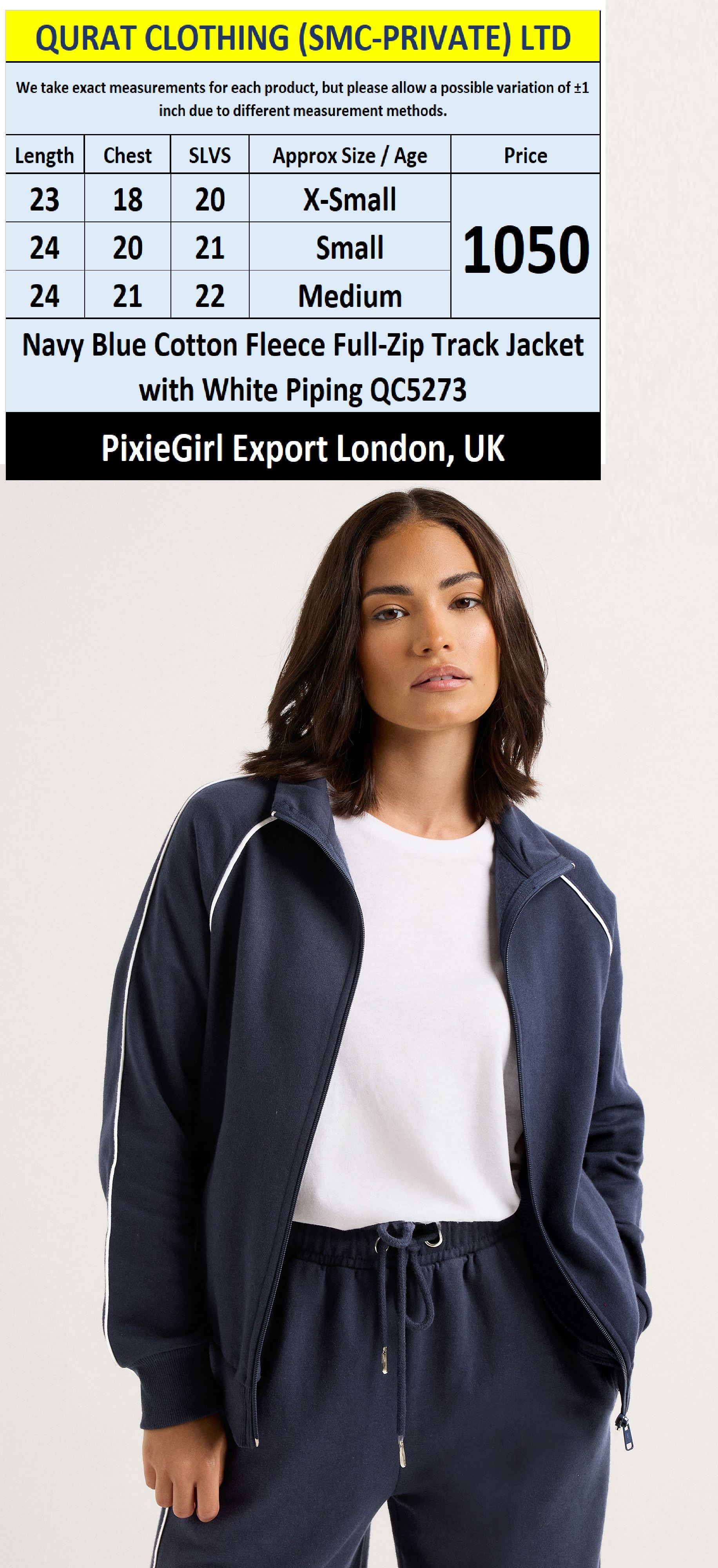 PixieGirl Navy Track Jacket White Piping QC5273 – QC Clothing | QC ...