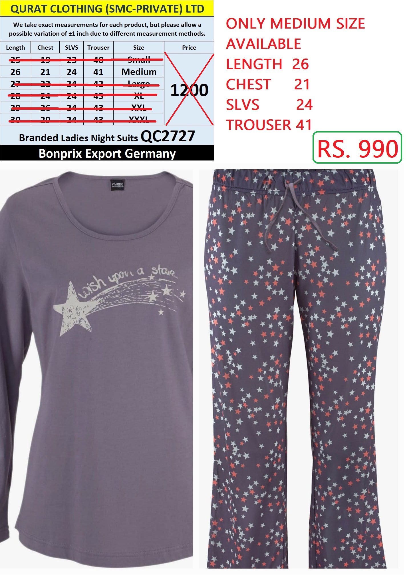 Buy Bonprix BPC Brand Summer Ladies Night Suits QC2727 Export Germany ...
